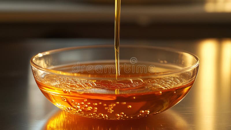 Golden Liquid Pouring into a Clear Glass Bowl Stock Illustration ...