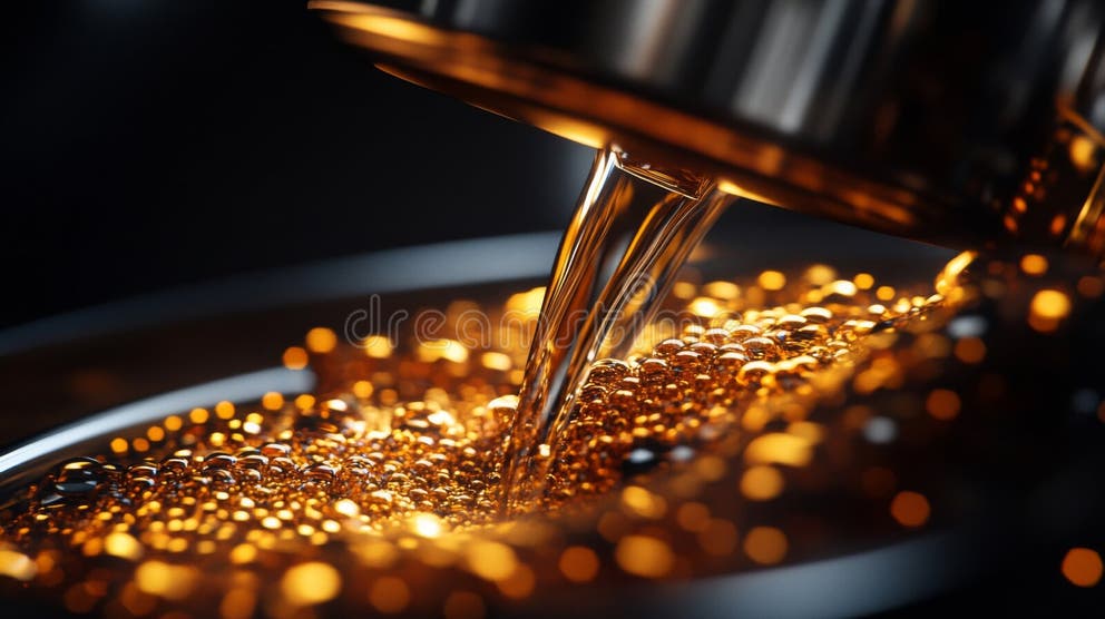 Golden Liquid Pouring into a Container of Bubbles Stock Illustration ...
