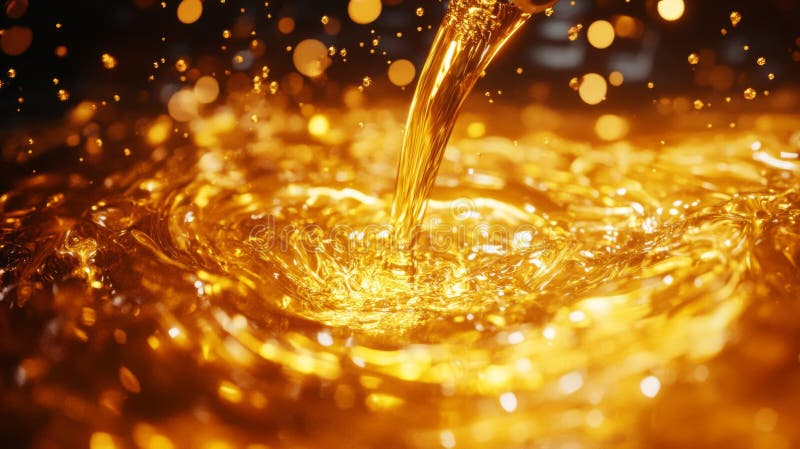 Golden Liquid Pouring Creating Ripples and Splashes Stock Illustration ...
