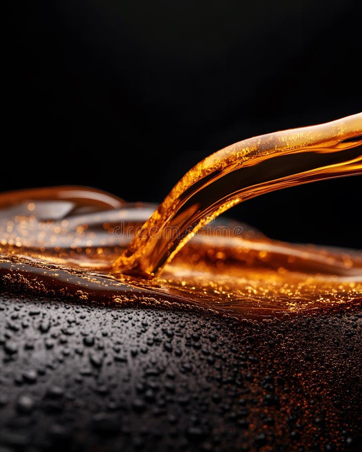 Golden Liquid Pouring into a Dark Surface, Creating a Mesmerizing ...