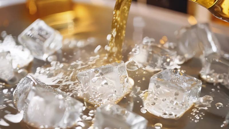 Golden Liquid Pouring on Ice Cubes Refreshing Beverage Stock Footage ... Golden Liquid Pouring on Ice Cubes Refreshing Beverage Stock Footage ...