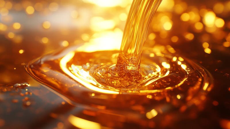 Golden Liquid Pouring into a Reflective Surface Stock Illustration ...