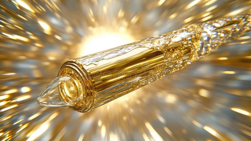 Golden Liquid Projectile: Abstract 3D Render of a Glittering, Dynamic Capsule in Motion Stock ...