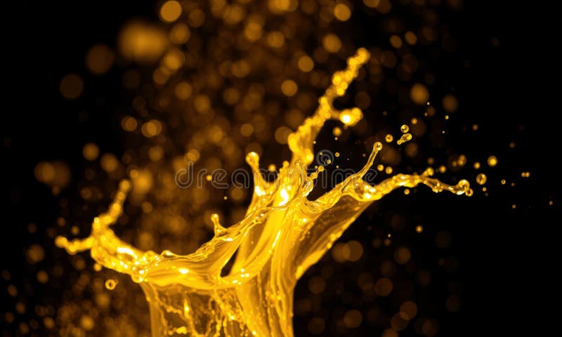 Golden Liquid Splash Creating Dynamic Patterns Against Dark Background ...