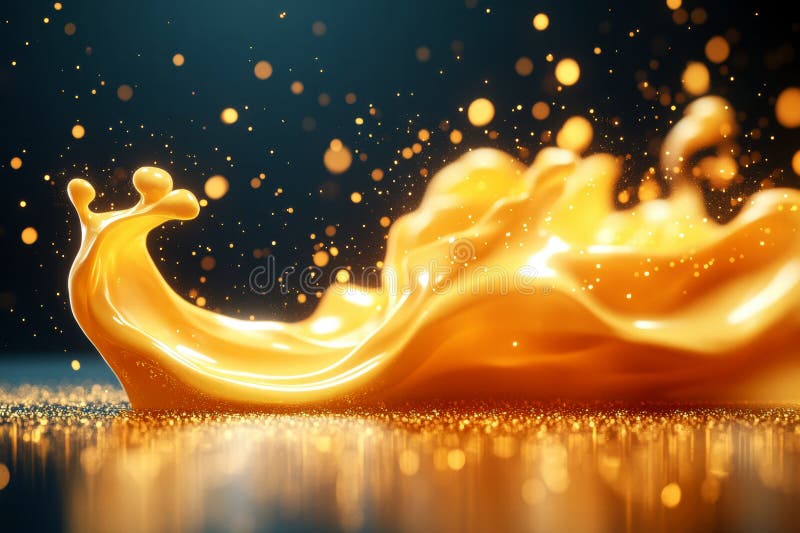 Golden Liquid Splash with Glowing Particles Stock Image - Image of ...