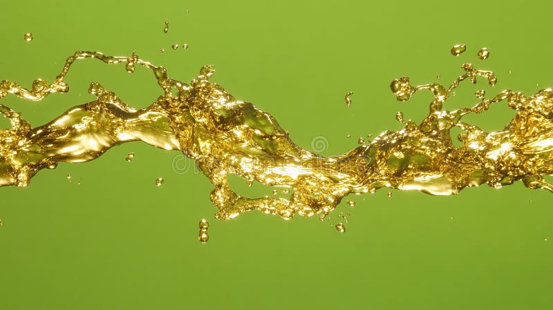 Golden Liquid Splash, Green Background, Studio Shot, Advertising Stock ...