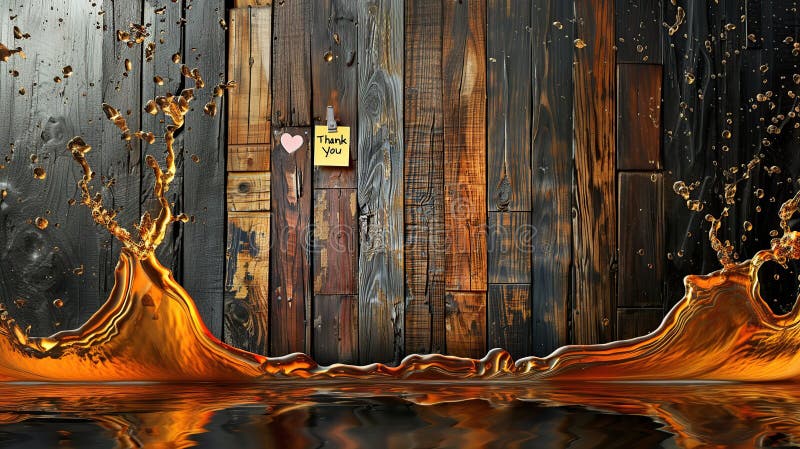 Golden Liquid Splash on Rustic Wooden Background Stock Illustration ...