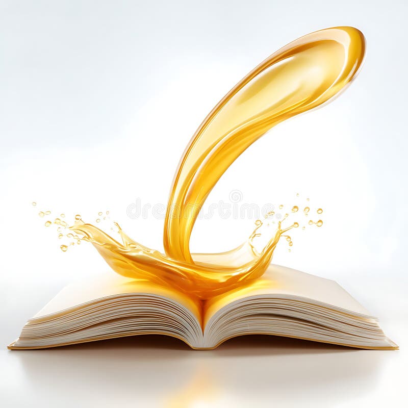 Golden Liquid Splashing Onto an Open Book Knowledge and Inspiration ...