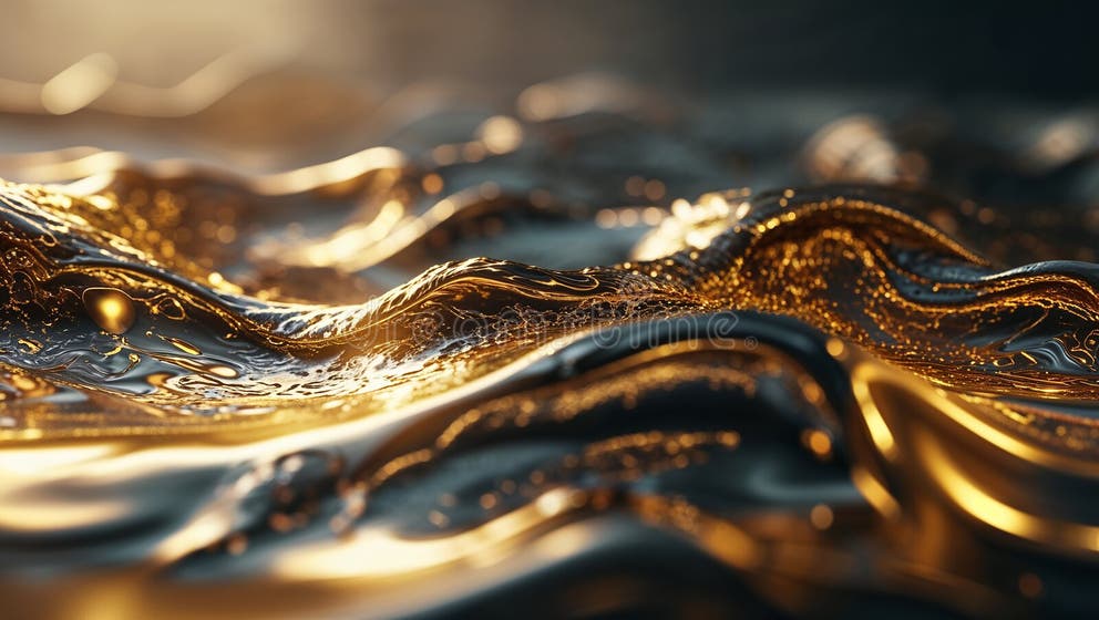 Golden Liquid Surface Creating Abstract Wavy Pattern with Light ...