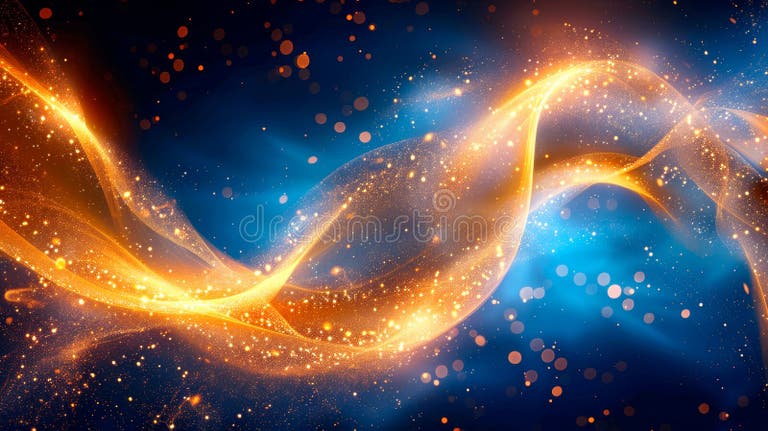 Golden Liquid Swirl Floating in Zero Gravity with Data Particles and ...