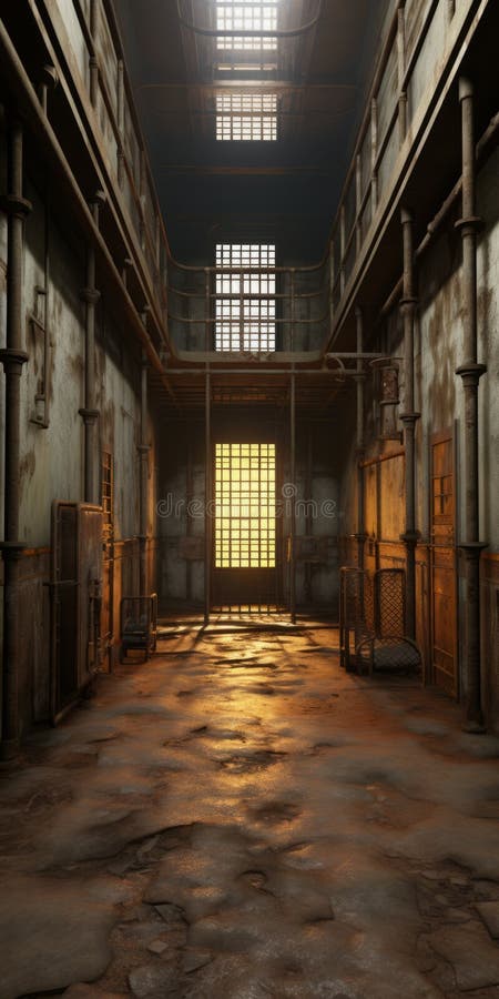 Golden-lit Post-apocalyptic Prison Room: Detailed 3d Render Stock ...