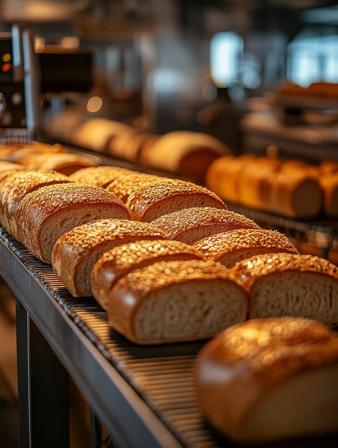 Golden Loaves of Fresh Bread in a Bakery Kitchen Setting. Stock Photo ...