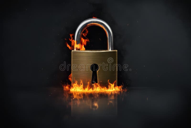 A Golden Lock with a Keyhole and a Fire Burning Around it Stock Photo ...