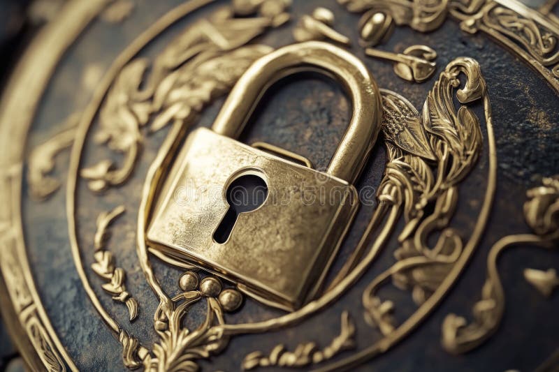 Golden Lock Metal Plate Close Up Stock Photo - Image of building ...