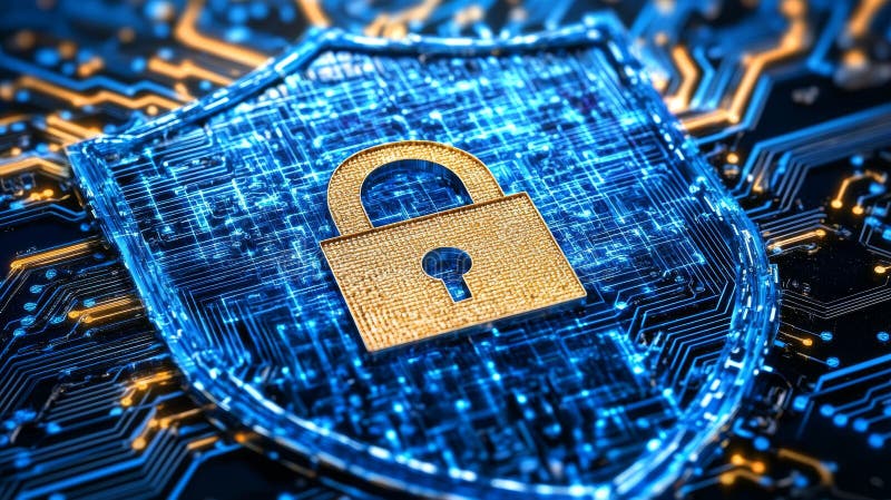 Golden Lock Shield Representing Cybersecurity Stock Photos - Free ...