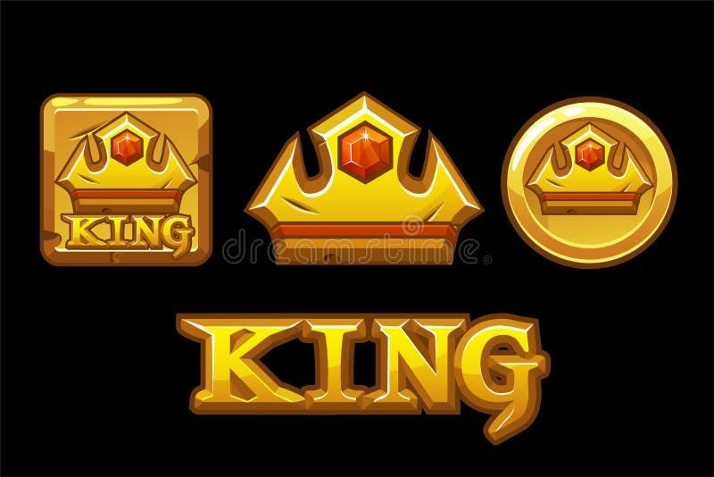Golden Logos King. Crown Icons on Golden Square and Coin Stock Vector ...