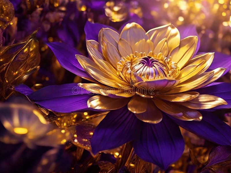 Golden Lotus with a Combination of Purple Stock Illustration ...