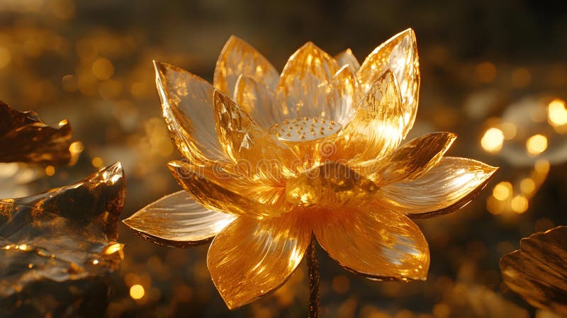 Golden Lotus Flower Closeup Macro Illustration Stock Illustration ...