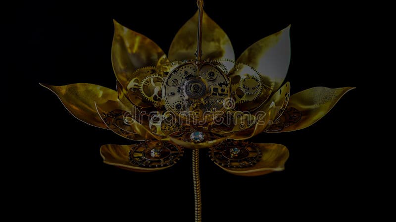 Golden Lotus Steampunk Gear Sculpture Stock Illustration - Illustration ...