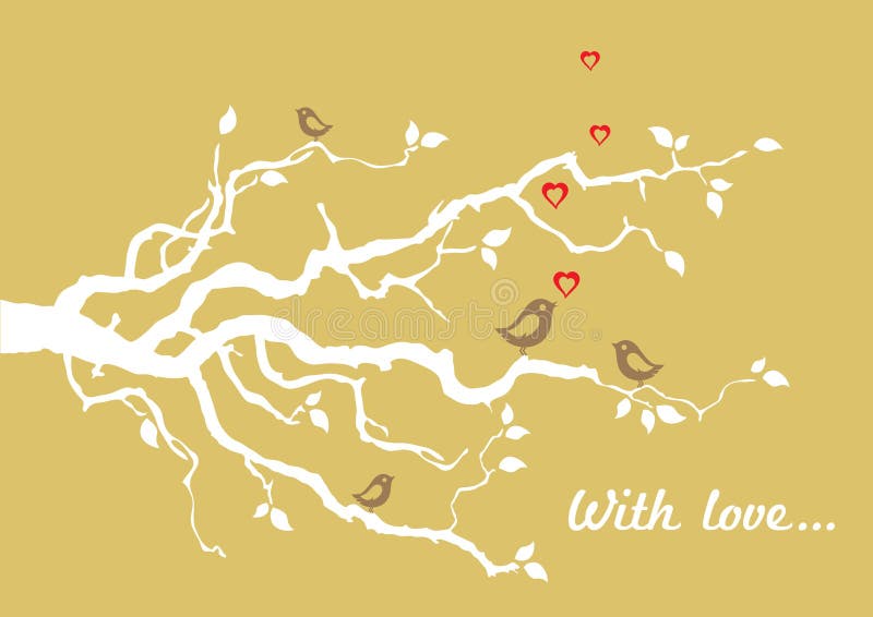 Birds in Love on a Tree Branch Stock Vector - Illustration of romantic ...