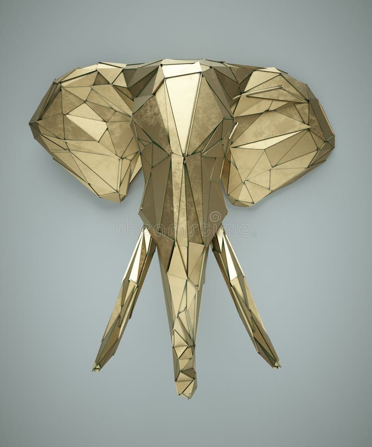 Golden Low Poly Elephant Head Stock Illustration - Illustration of ...
