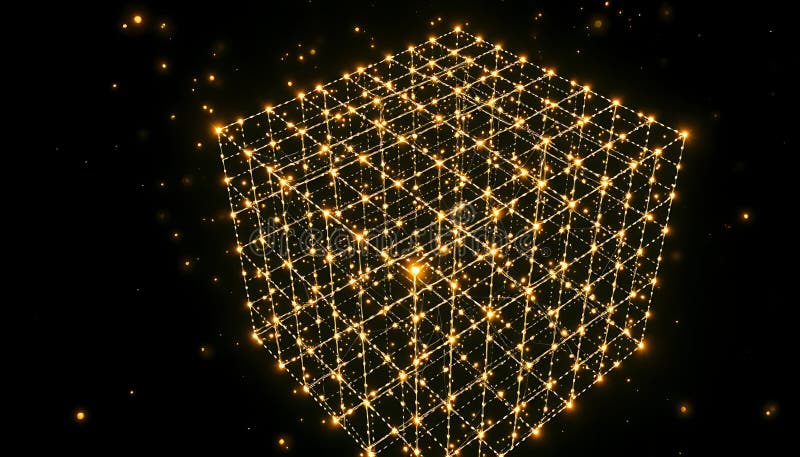 Golden Luminous Cube Network Structure Abstract Background Stock ...