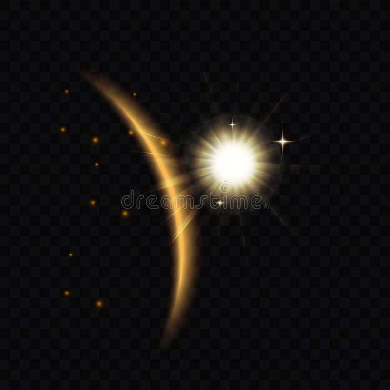 Golden Luminous Eclipse in Dark Space, Curve Planet Edge with Glowing ...