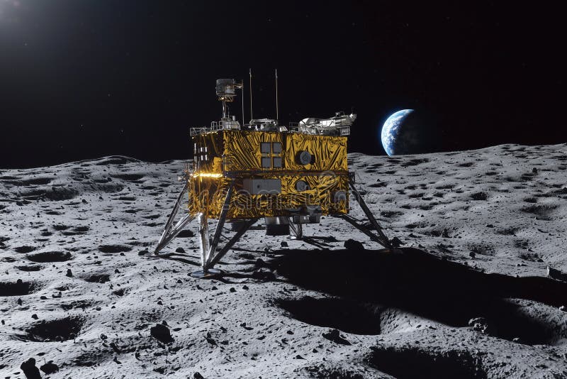 Golden Lunar Module on Moon Surface Stock Illustration - Illustration ...