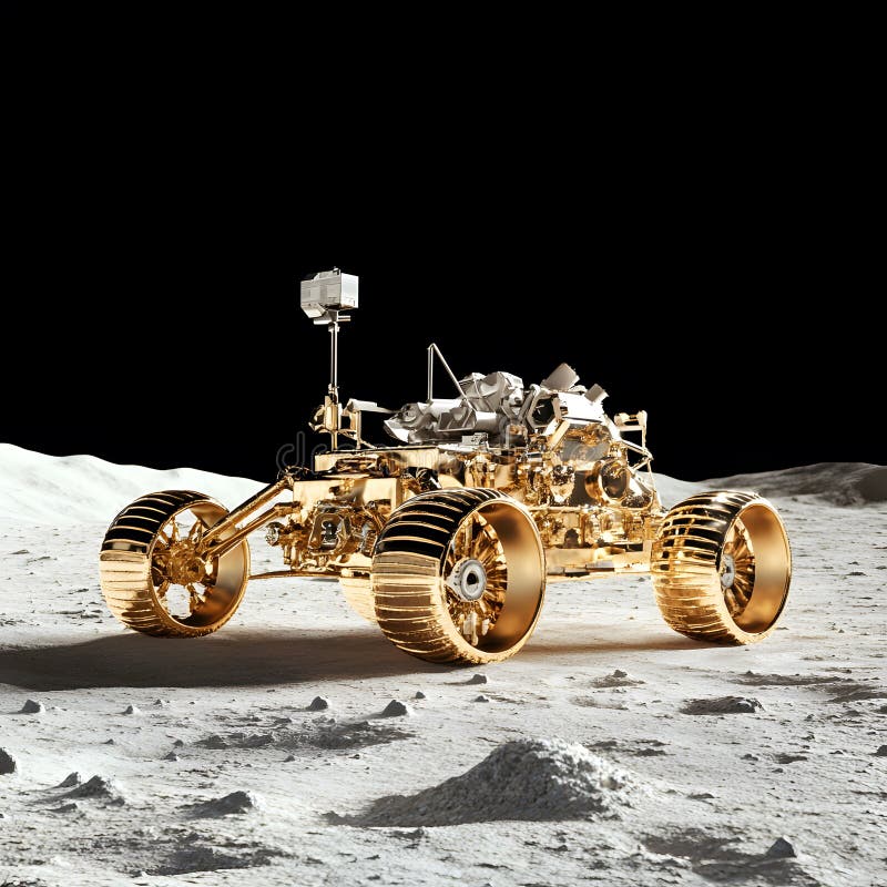 Golden Lunar Rover Exploring Moon Surface, Showcasing Advanced ...