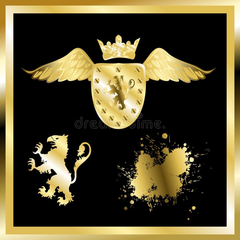Golden Luxury Coat of Arms Shield Tattoo Pack Collection Stock Vector ...