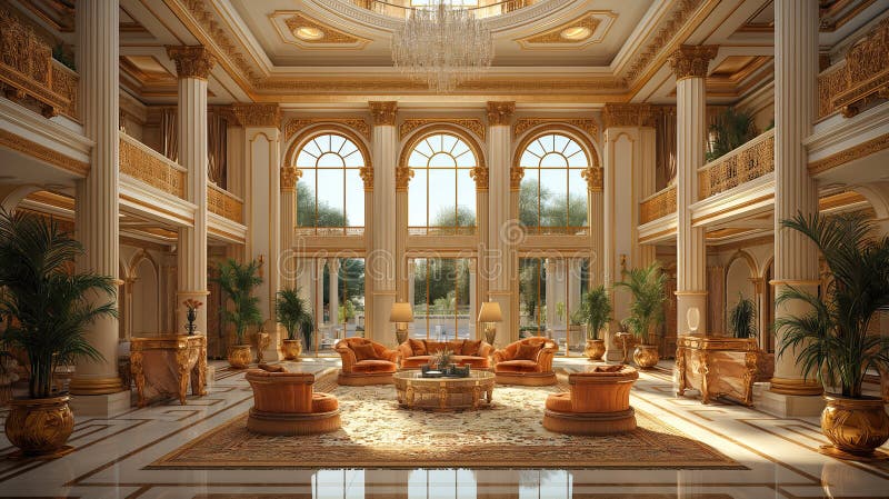 Golden Luxury Interior Room Stock Illustration - Illustration of lamp ...