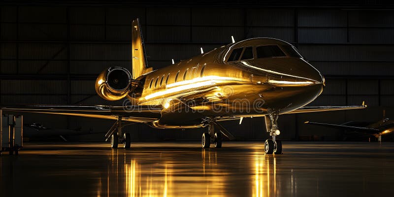Golden Luxury Jet in Hangar: Private Aviation Stock Illustration ...