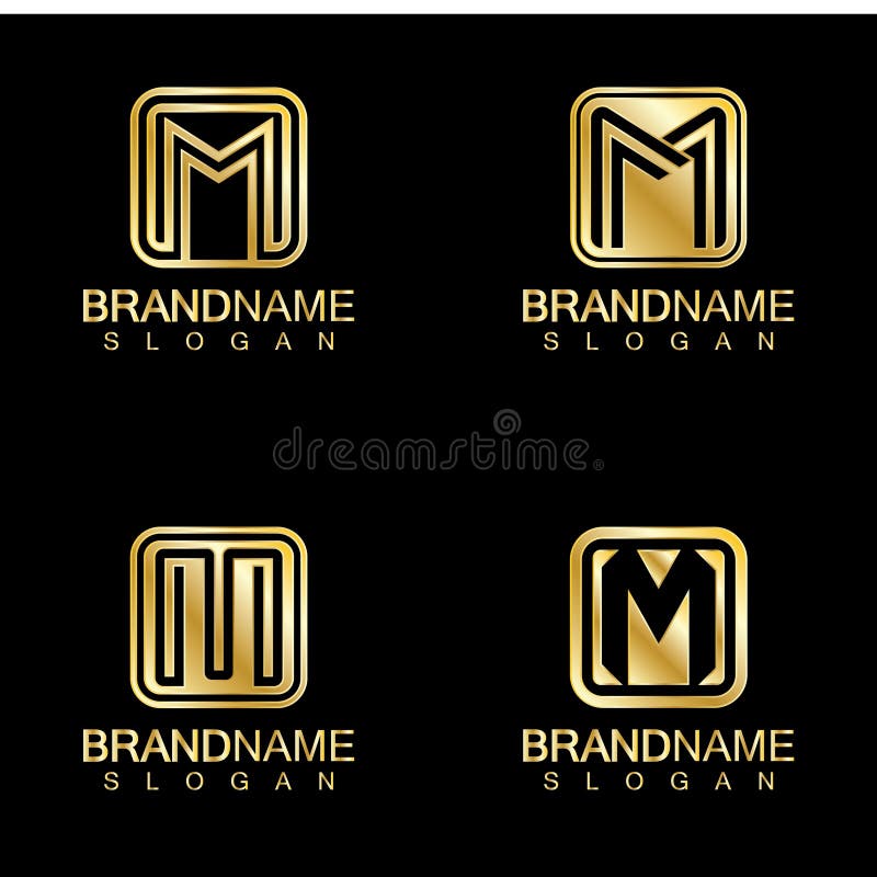 Golden Luxury Letter M Logo Vector Design- Isolated on Blue Background ...