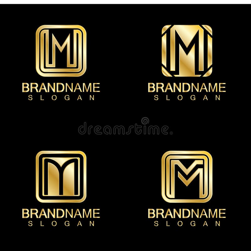 Golden Luxury Letter M Logo Vector Design- Isolated on Blue Background ...