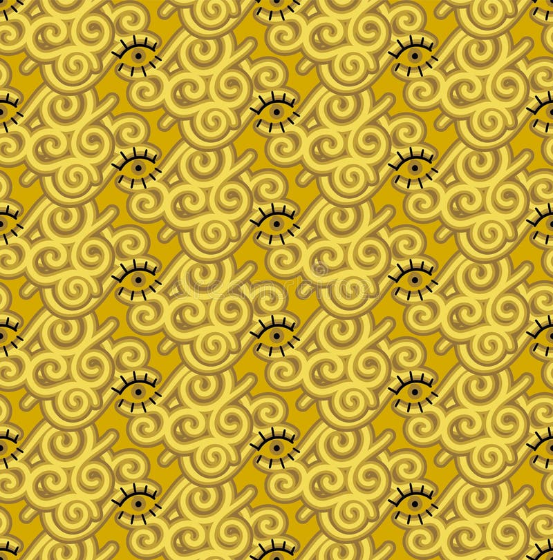 Golden Luxury Monogram - Spirals and Eyes, Vector Seamless Pattern ...