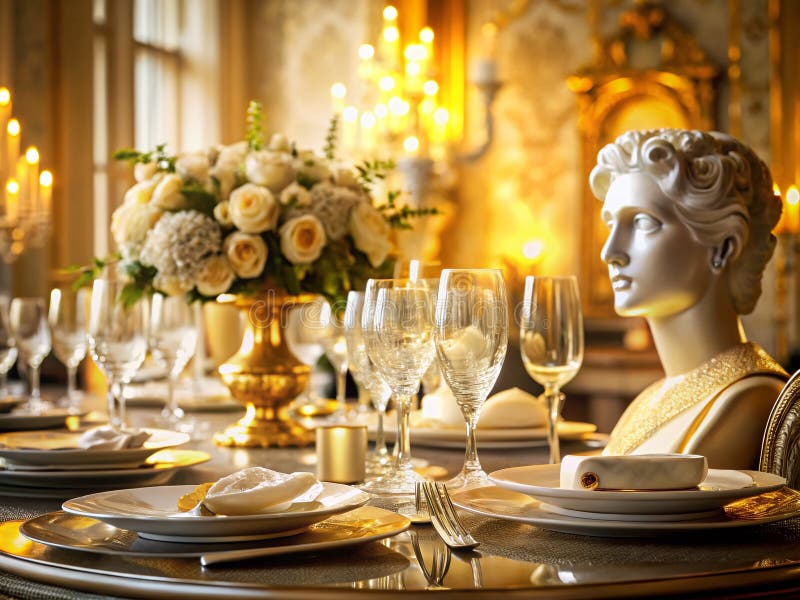 Golden Luxury Wedding Dinner a Double Exposure Table Setting with ...
