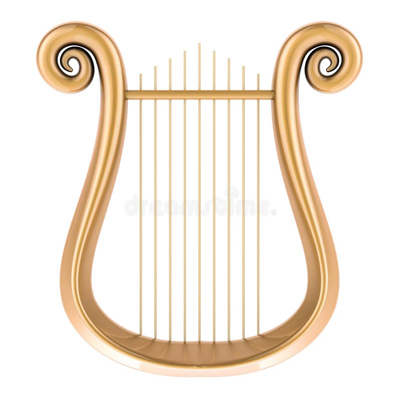 Golden Lyre, Front View. 3D Rendering Stock Illustration - Illustration ...