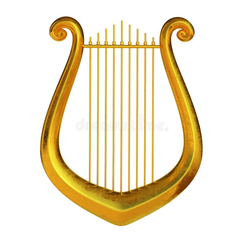Golden Lyre Isolated on White Background 3d Rendering Stock ...