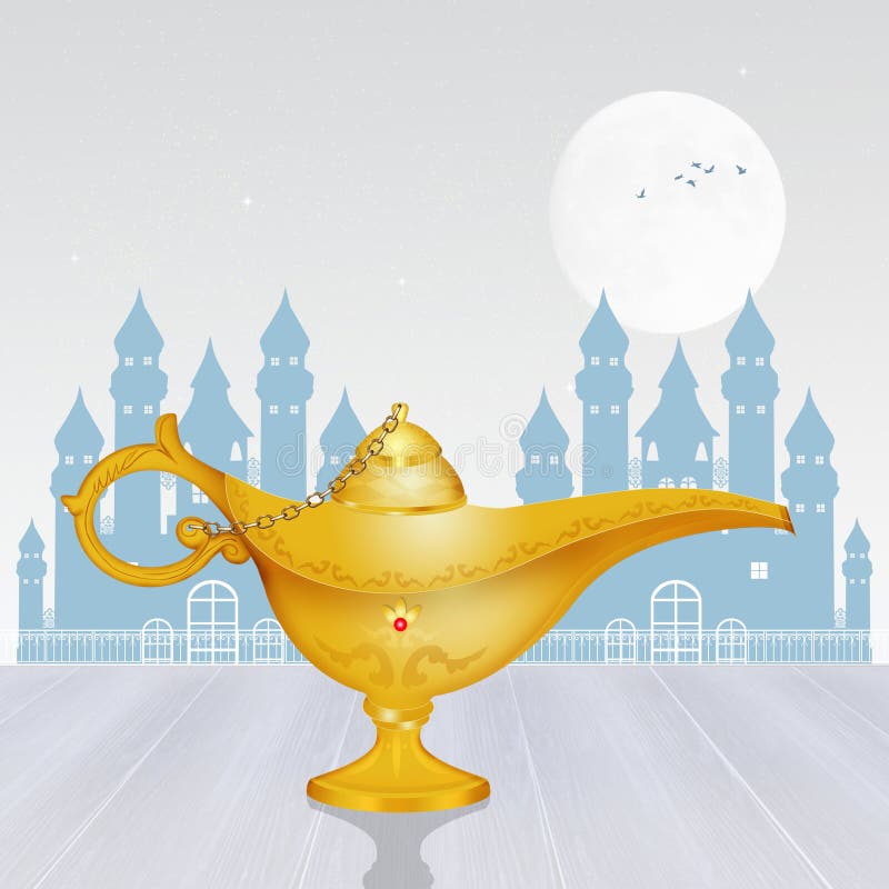 Genius in the magic lamp stock illustration. Illustration of metal ...