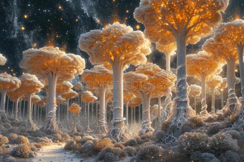 Golden Magic Trees Abstract Background. Stock Image - Image of fossil ...