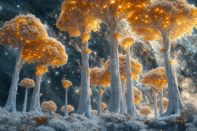 Golden Magic Trees Abstract Background. Stock Image - Image of gold ...