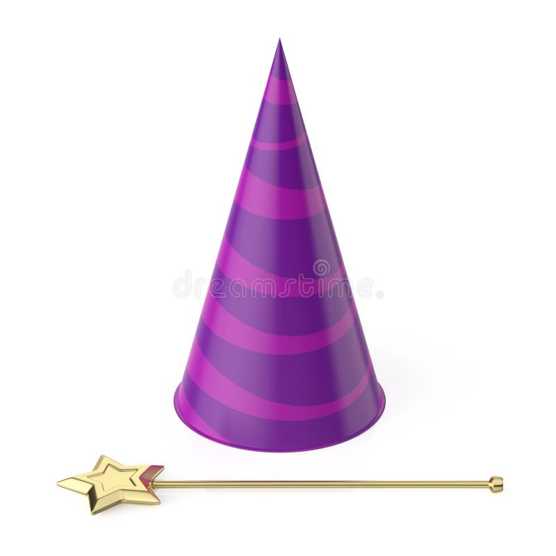 Golden Magic Wand and a Cone Hat Stock Image - Illustration of cone ...