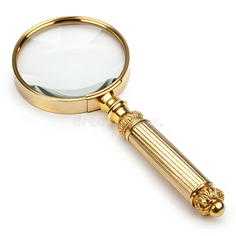 Golden Magnifying Glass Isolated on White Background Stock Illustration ...