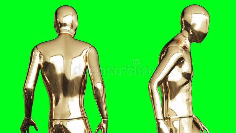 Golden Man Character Animation. Isolate on Green Screen. 3d Rendering ...