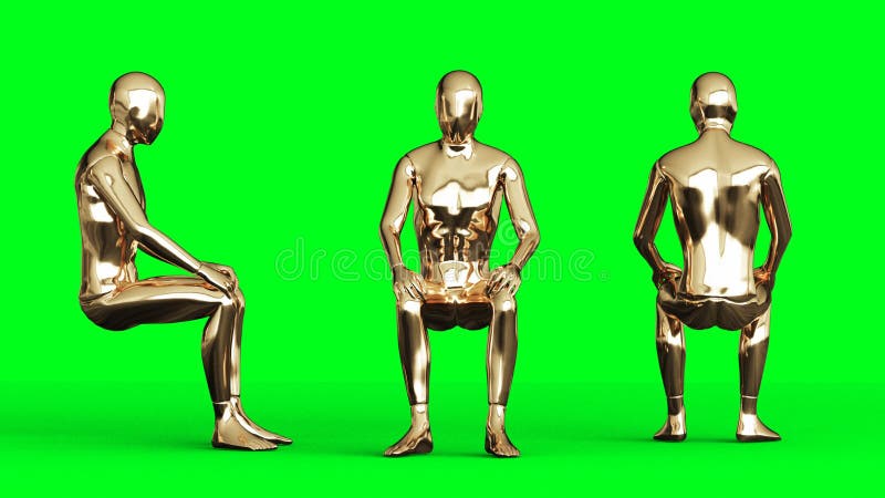 Golden Man Character Animation. Isolate on Green Screen. 3d Rendering ...