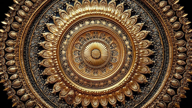 Golden Mandala Ceiling Detail, Temple, Thailand, Background Texture ...