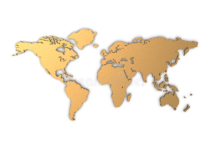 Golden Color World Map on White Background. Globe Design Backdrop ...