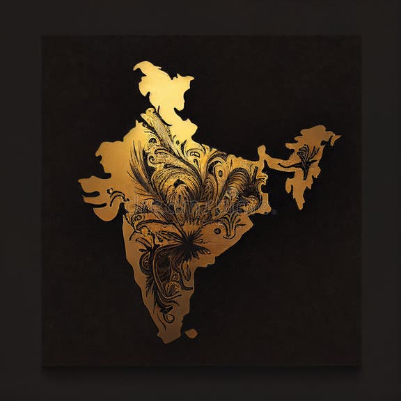 Golden Map of India Generative AI Stock Illustration - Illustration of ...