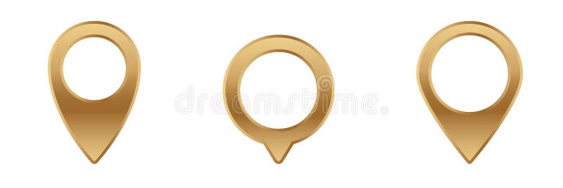Golden Map Marker Icons Representing Navigation and Location Pinpoints ...
