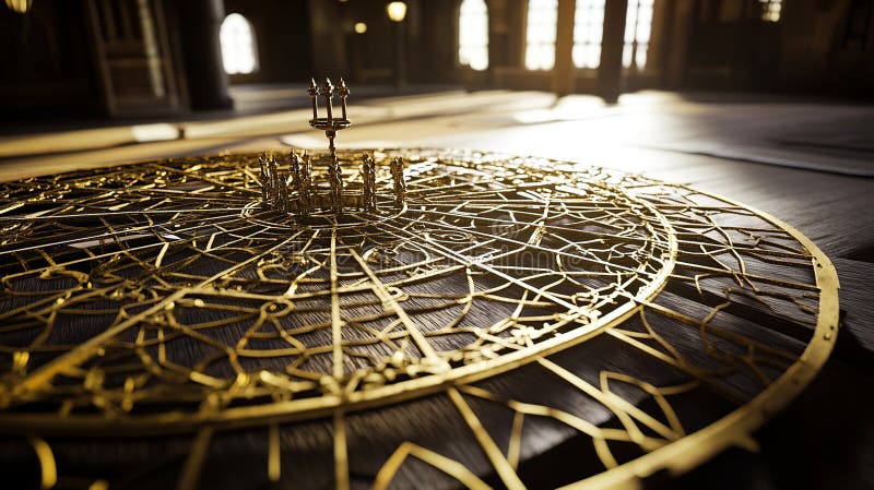 Golden Map, Trident, Ancient Hall, Sunlight, Fantasy Game Stock Photo ...